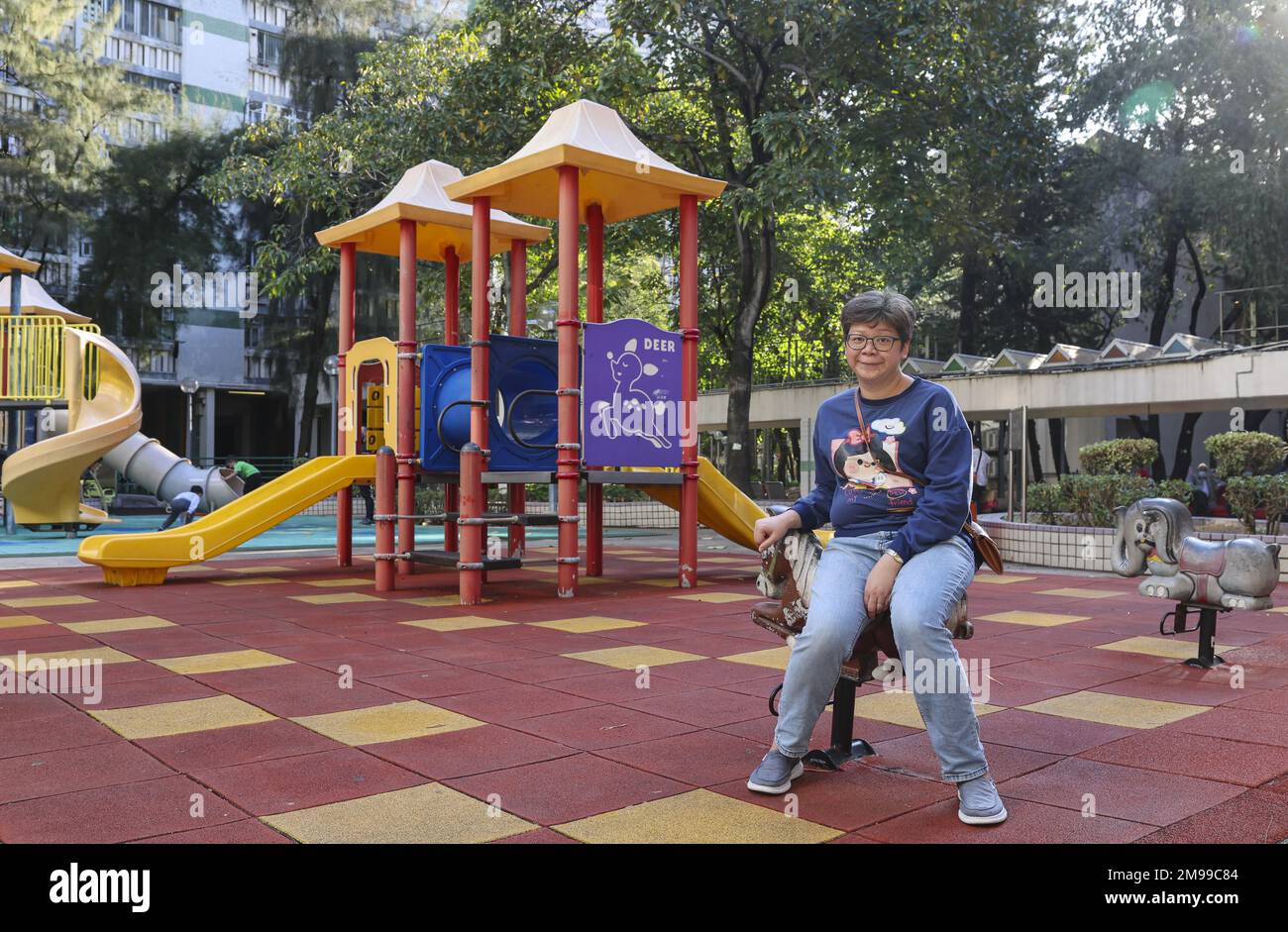 Samantha Tong, 43, resident of Sun Chui Estate in Tai Wai, poses for a ...