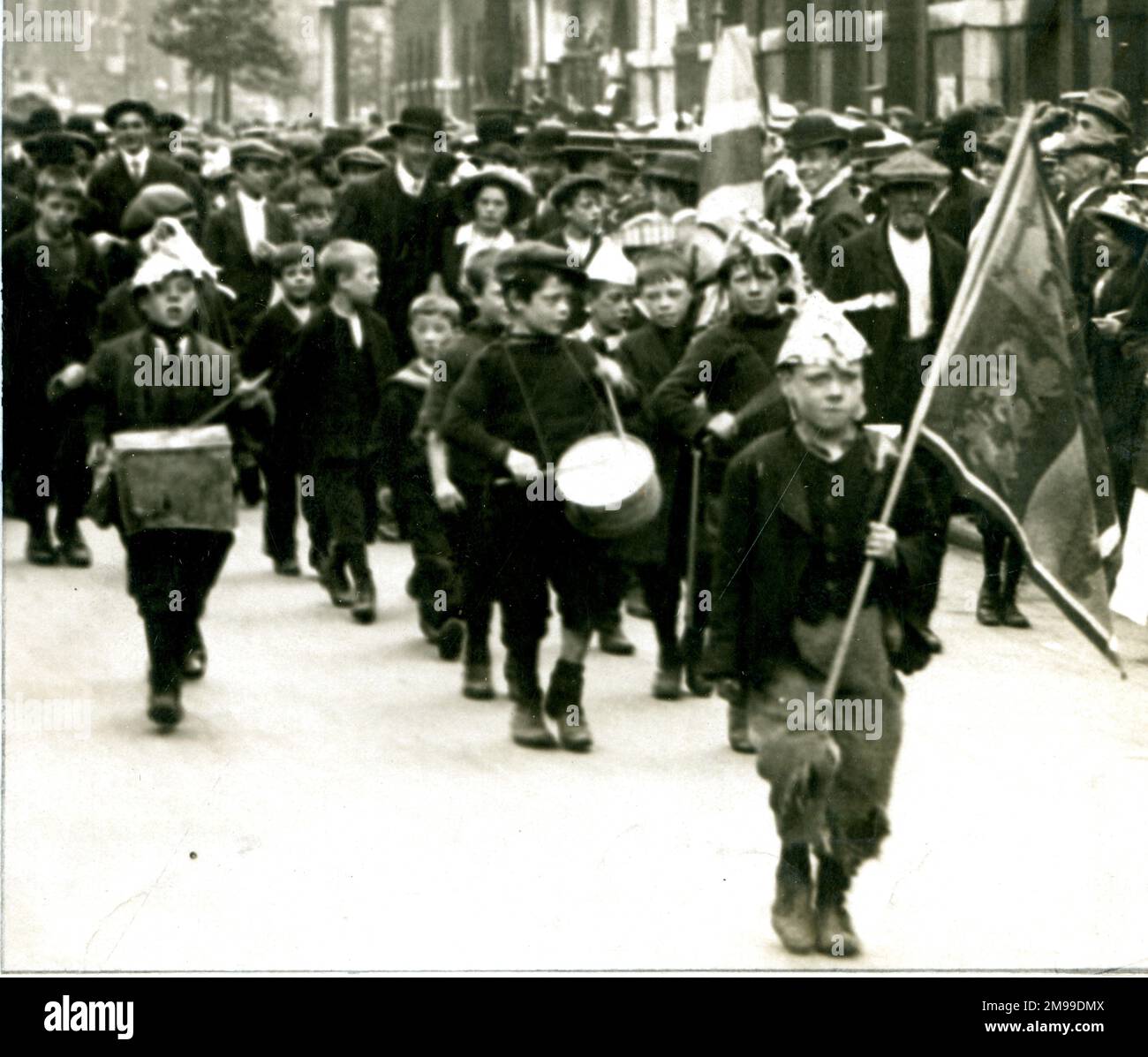 Calling out the reserves, boys parading in Whitehall, London (Biscuit ...