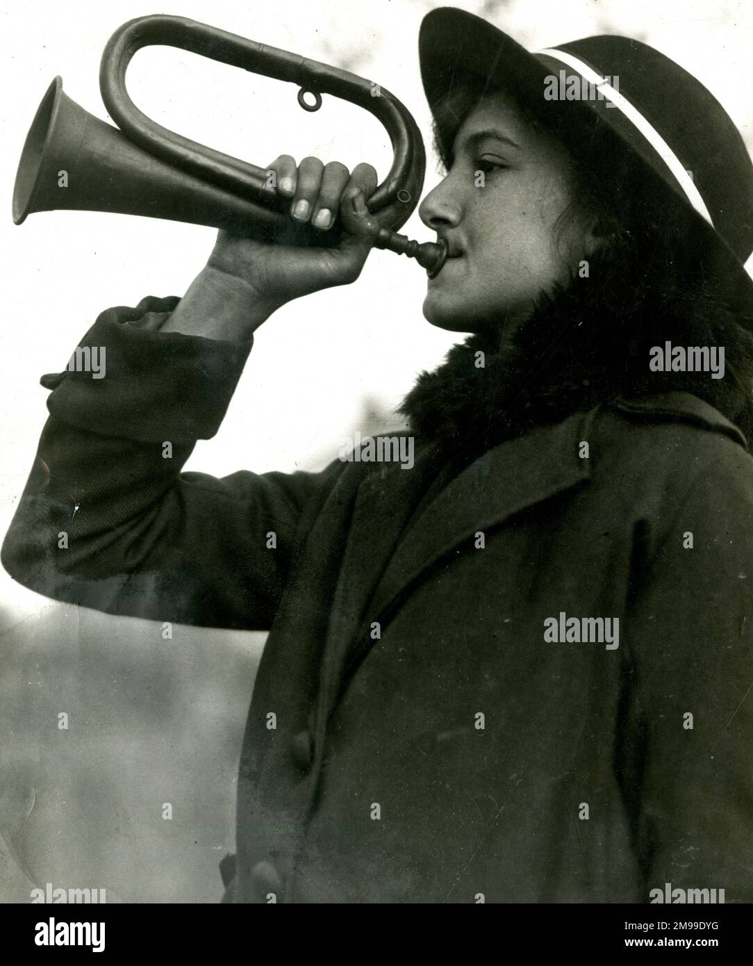 Bugler blowing the All Clear after a Zeppelin air raid during the First ...
