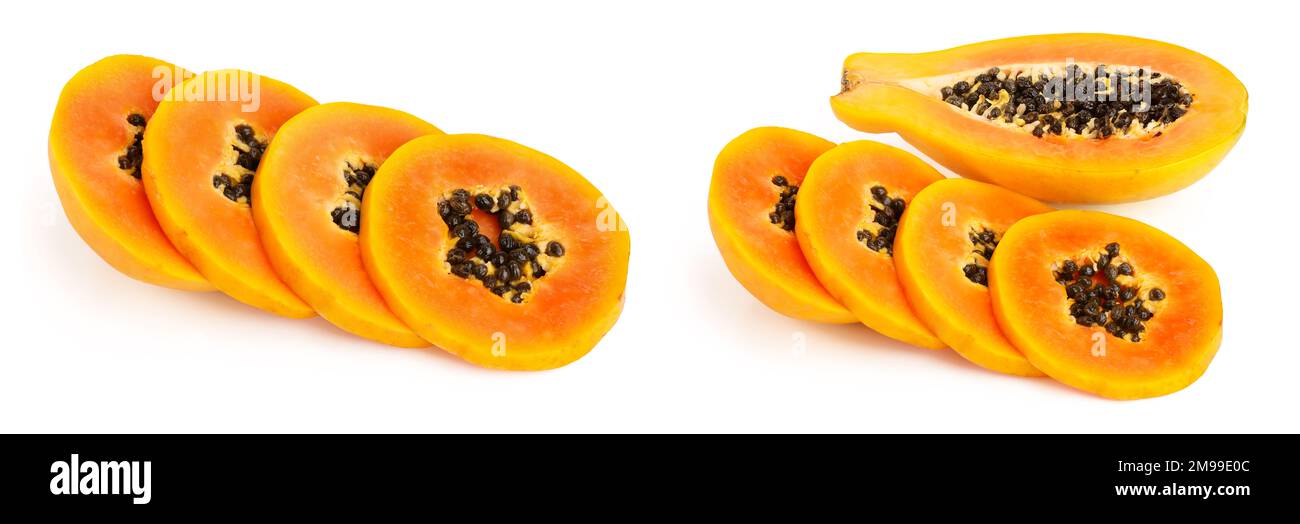 ripe slice papaya isolated on a white background Stock Photo - Alamy