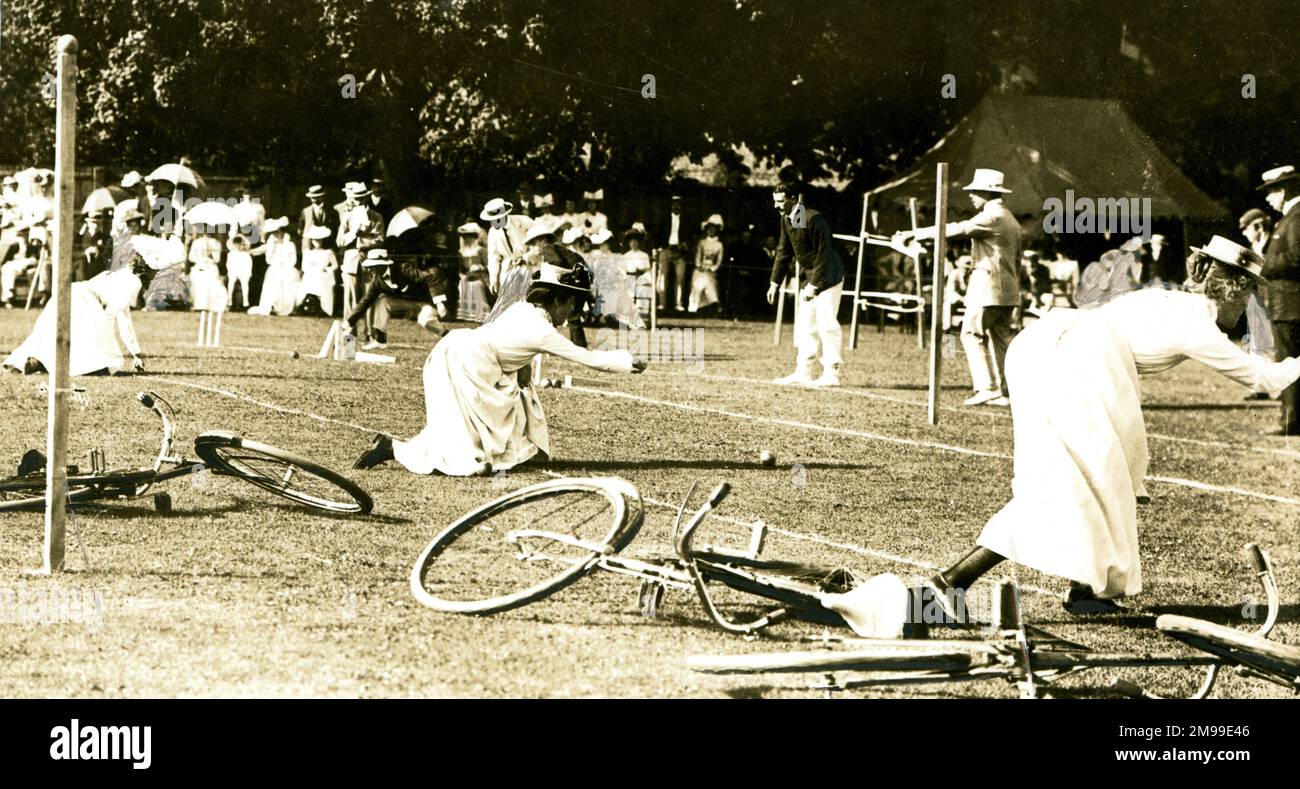 Obstacle race on bicycles, Marlow Gymkhana Stock Photo - Alamy
