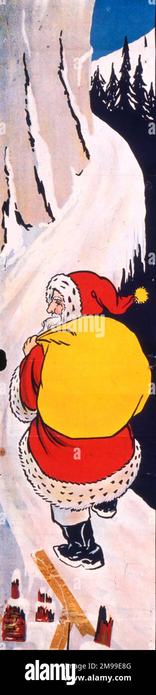 Decorative Christmas frieze, Father Christmas walking along a mountain ...