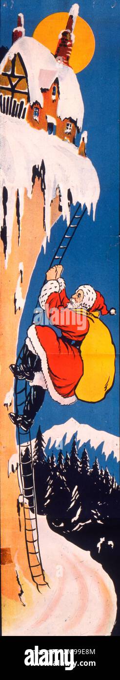 Decorative Christmas frieze, Father Christmas climbing a ladder in the ...