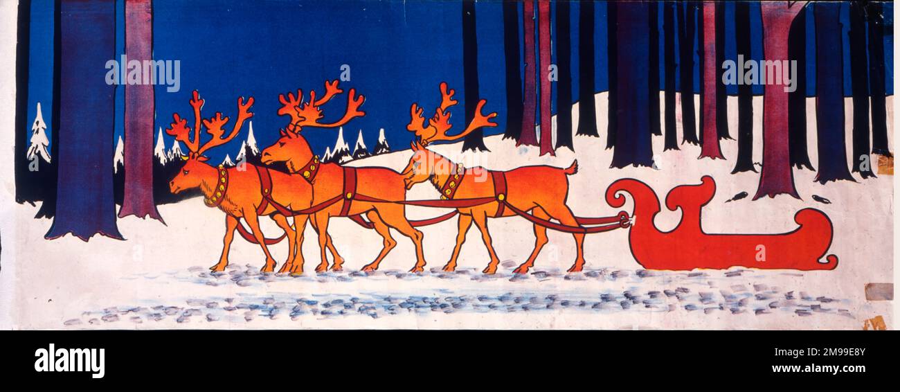 Decorative Christmas frieze, Reindeer and Santa's Sleigh Stock Photo ...
