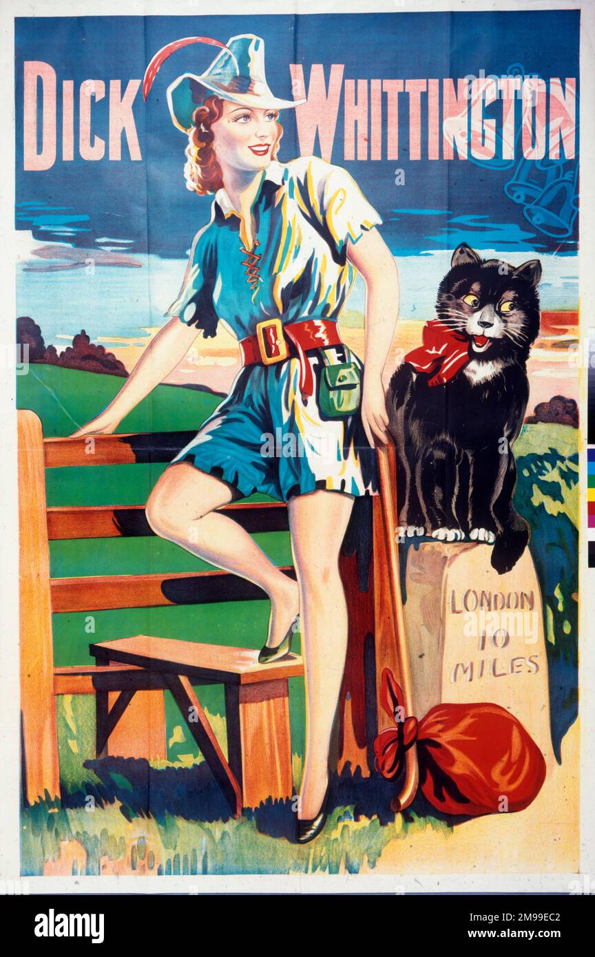 Pantomime poster, Dick Whittington and his cat, ten miles from London ...