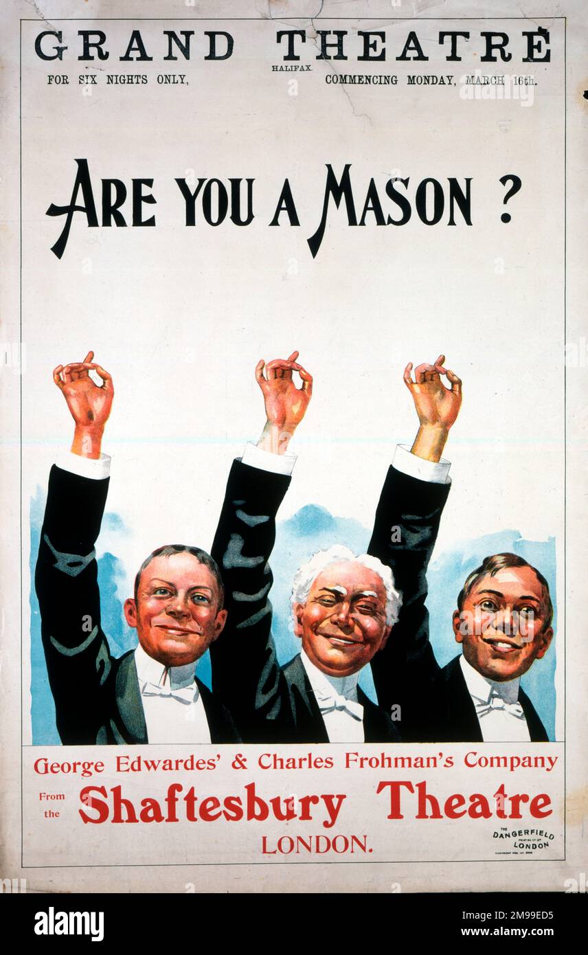 Poster, Are You A Mason, a George Edwardes and Charles Frohman ...