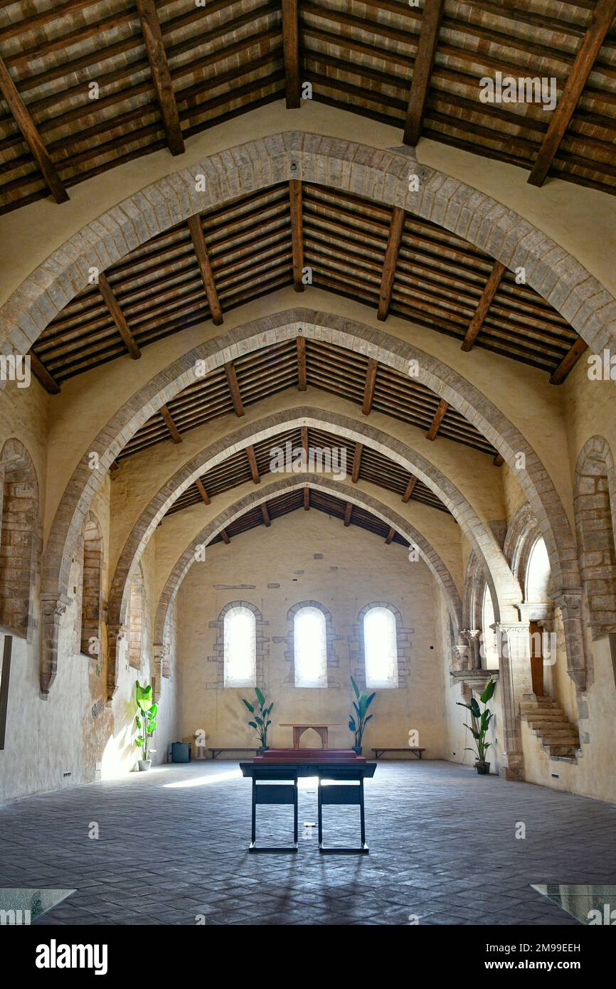 The refectory of the Fossanova abbey. It is located in Italy in the ...