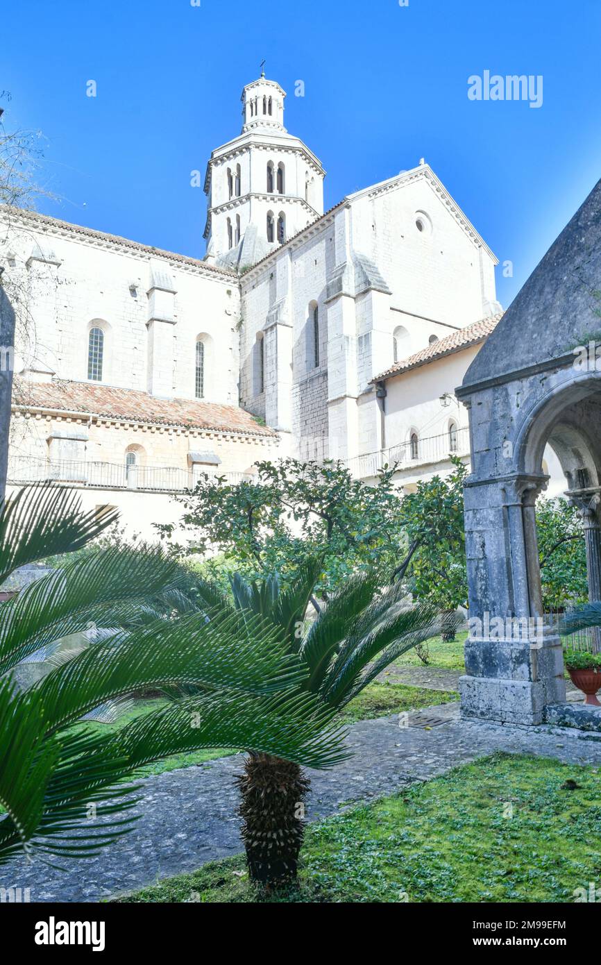 External view of the ancient abbey of Fossanova. It is located in Italy ...