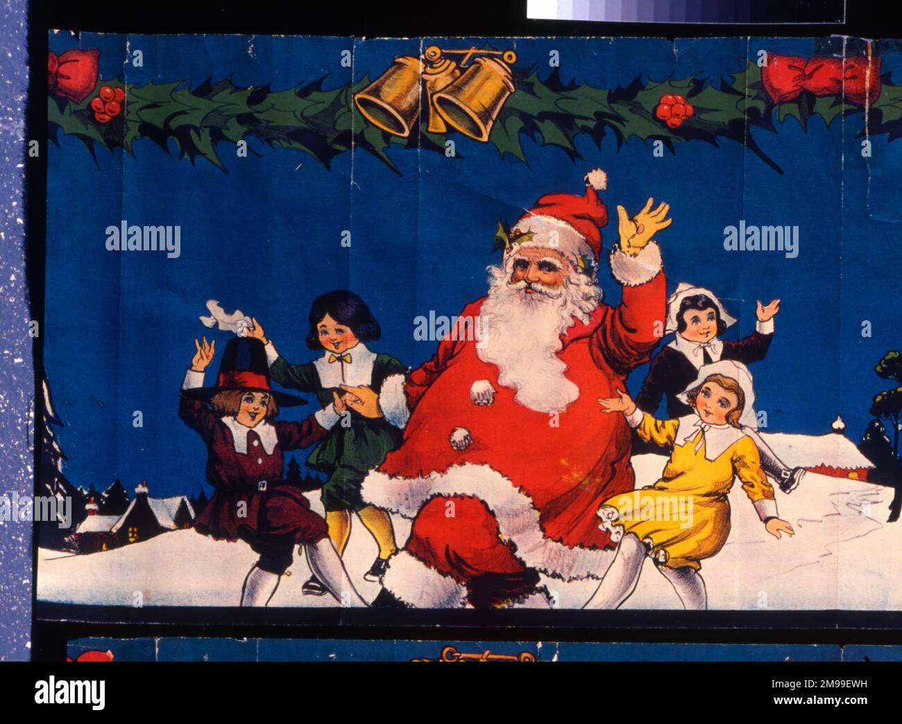 Christmas frieze, Santa Claus dancing with children in snow Stock Photo ...