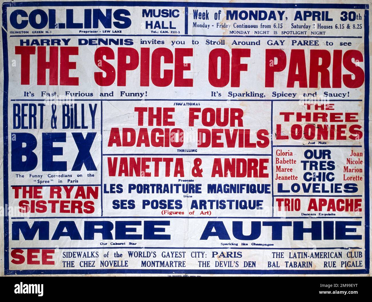 Poster, Collins Music Hall, Islington Green, London Stock Photo - Alamy
