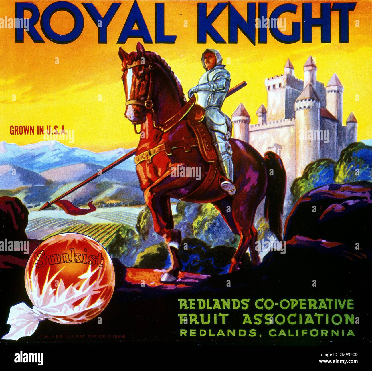 Box label, Royal Knight, Redlands Co-Operative Fruit Association ...