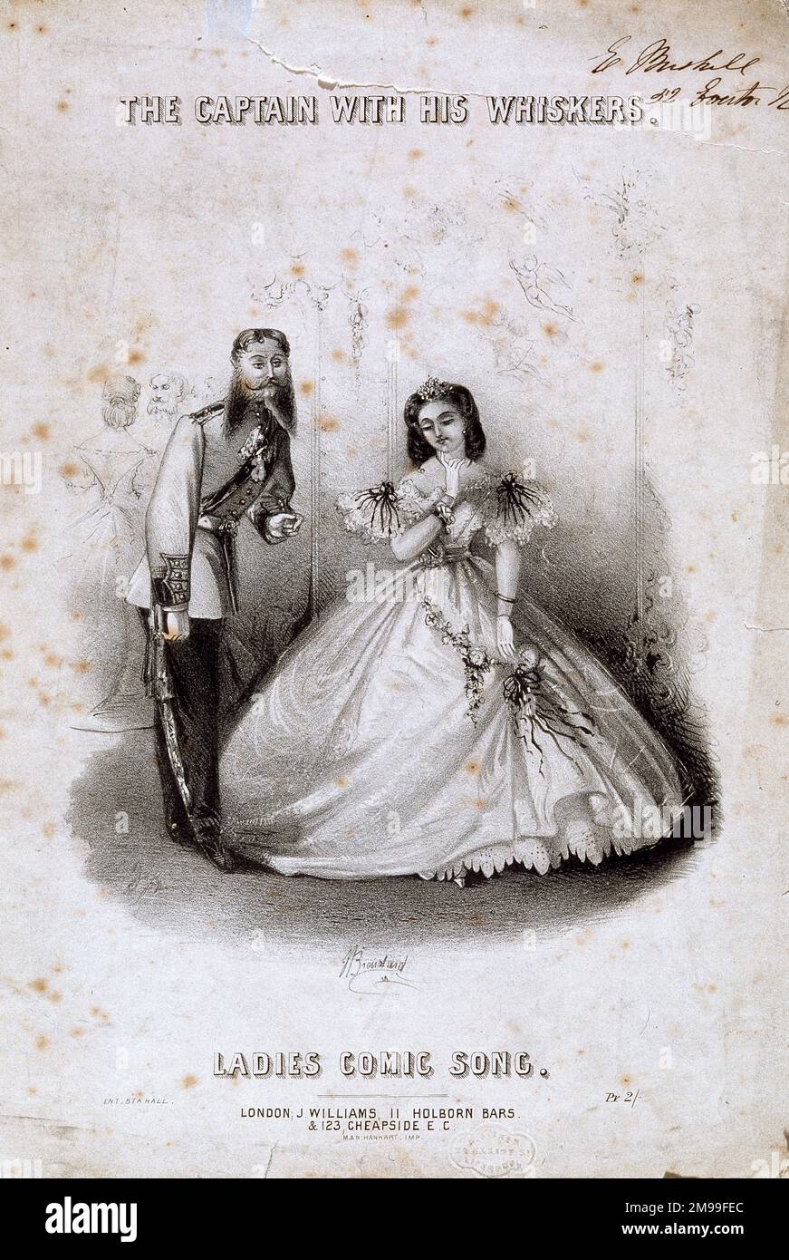 Music cover, The Captain with His Whiskers, Ladies' Comic Song Stock ...