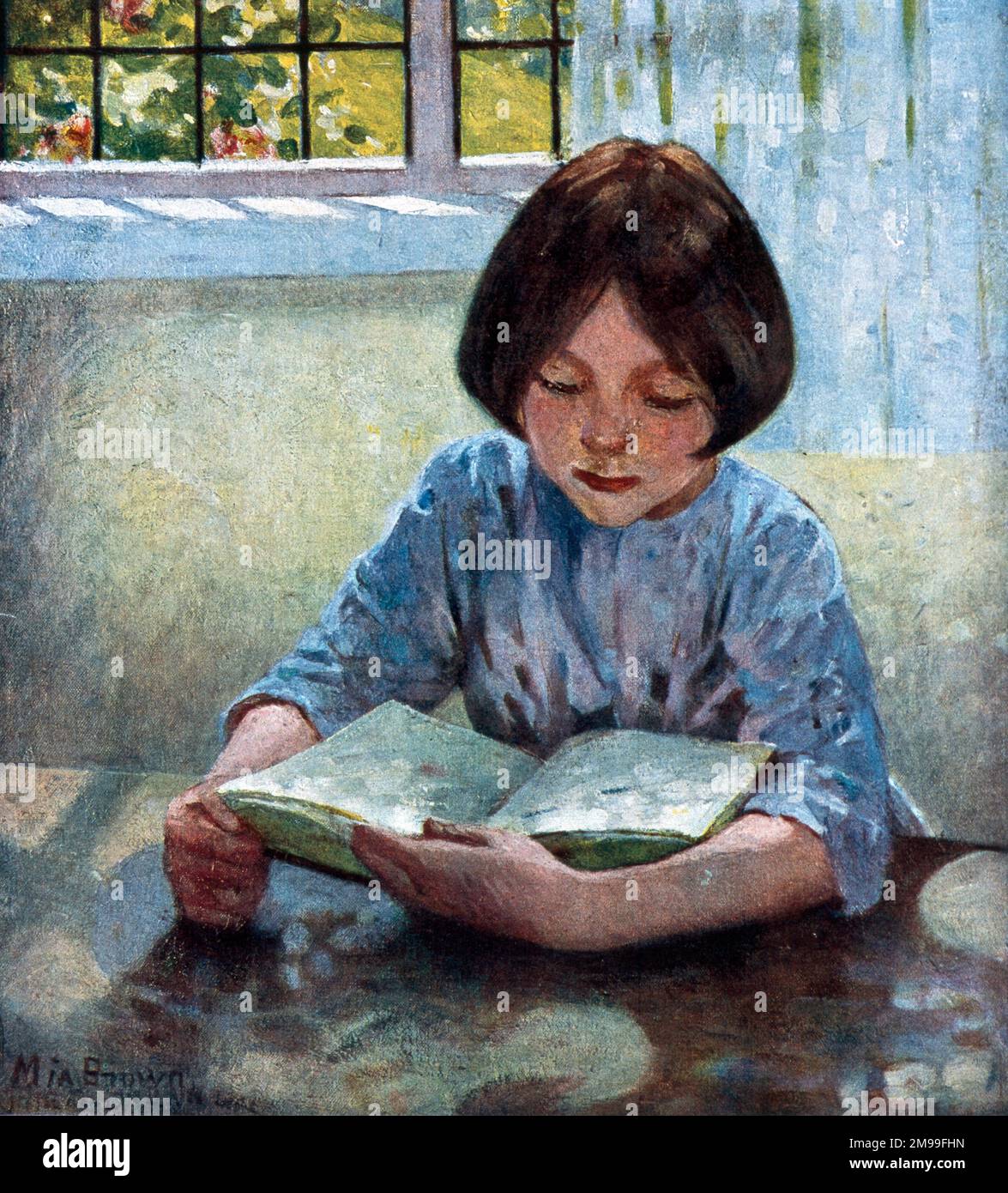 The Lesson, seated girl reading a book Stock Photo - Alamy
