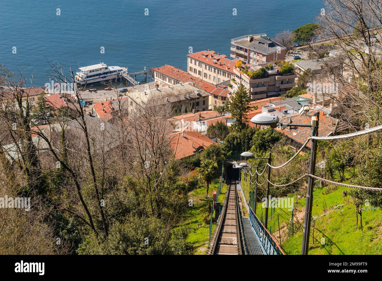 The rails and the impressive distant view at the electric funicular ...