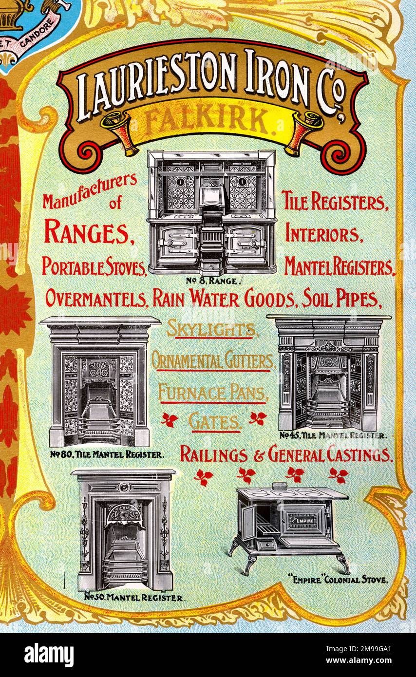 Advert for Laurieston Iron Co, makers of Ranges, Stoves, Fireplaces ...