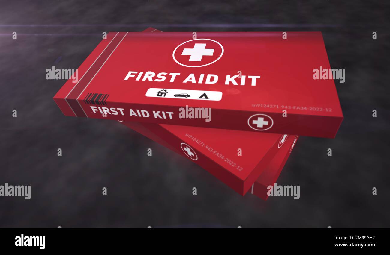 First Aid Kit and emergency box production line. Medical emergency ...