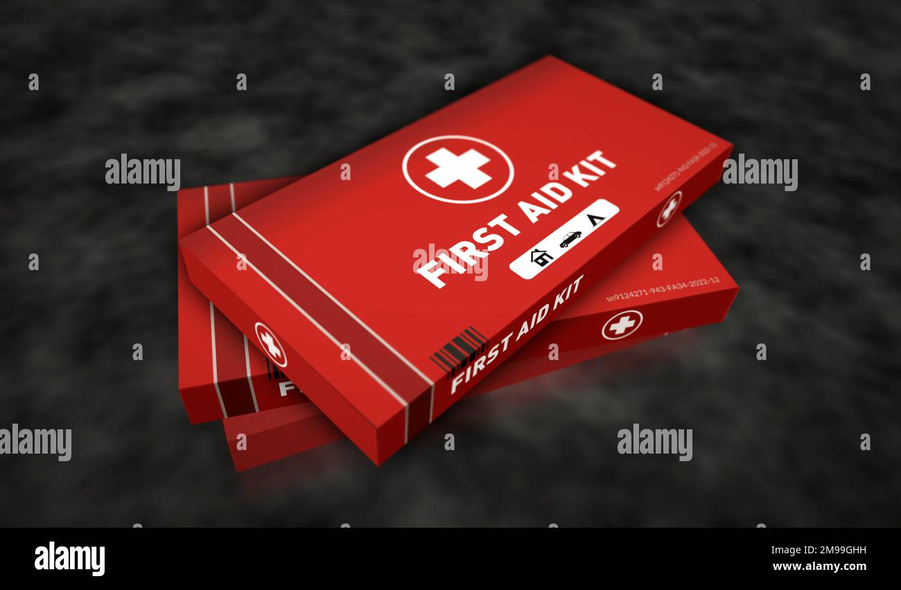 First Aid Kit and emergency box production line. Medical emergency ...