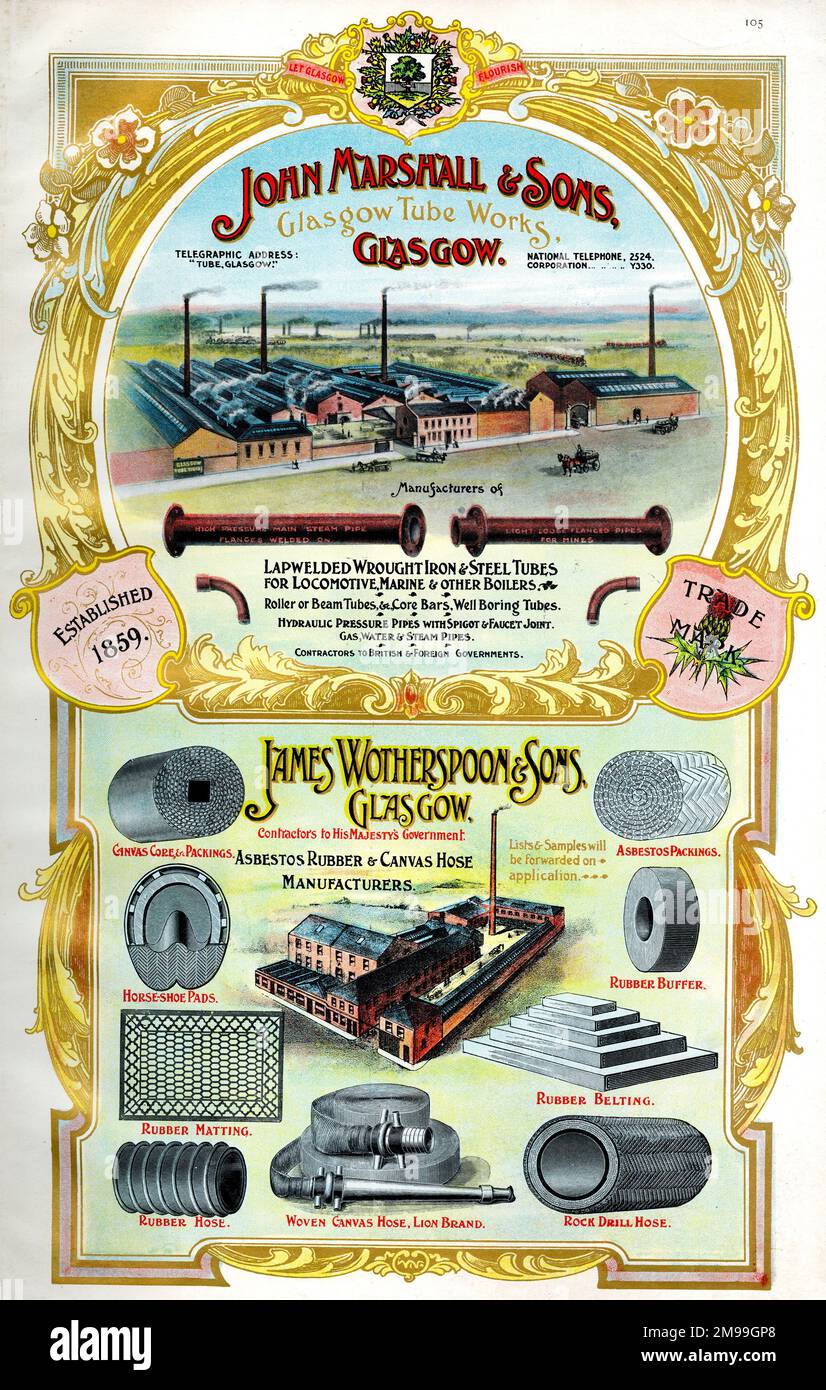 Adverts for John Marshall & Sons, Glasgow, and James Wotherspoon & Sons ...