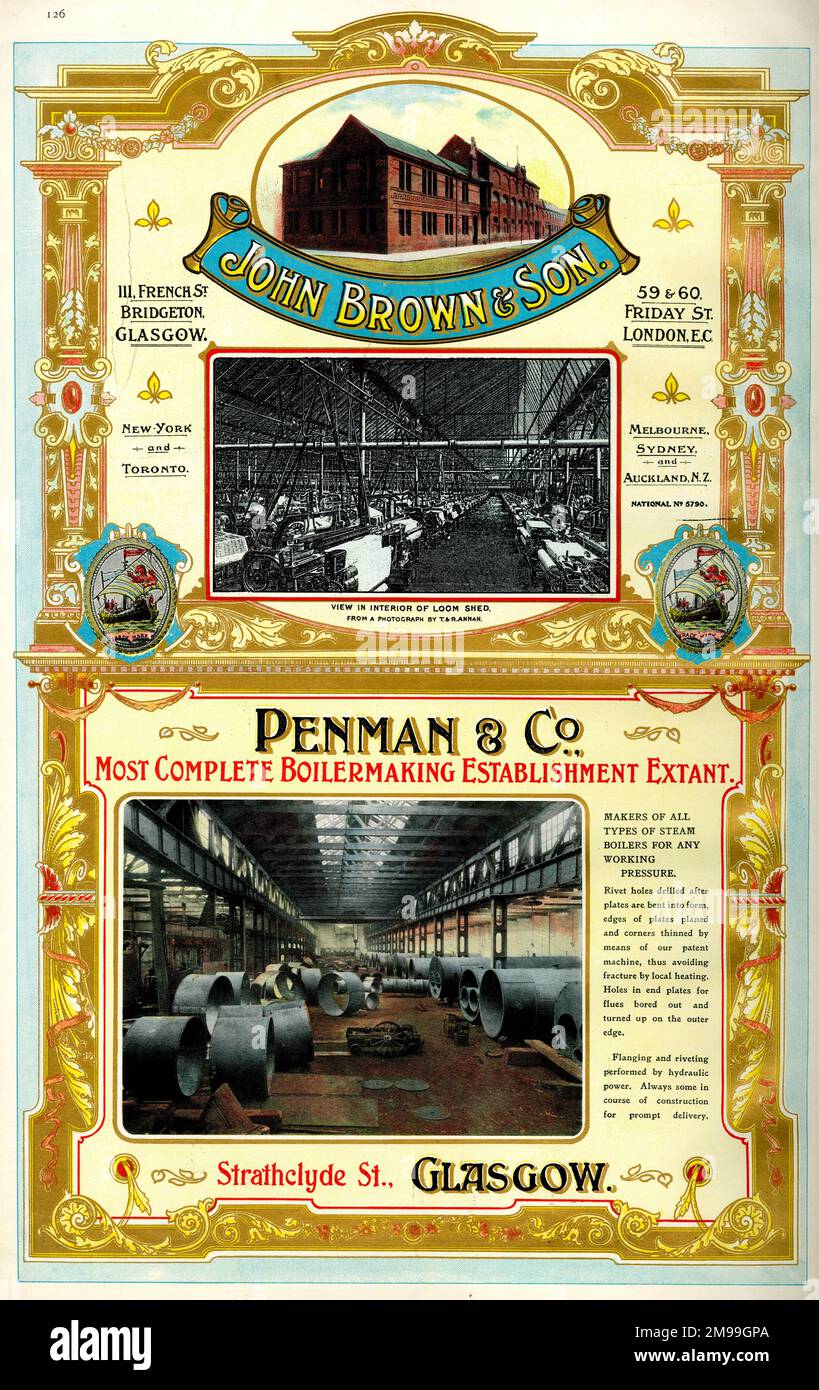 Adverts for John Brown & Son, Glasgow, and Penman & Co, Boilermakers ...