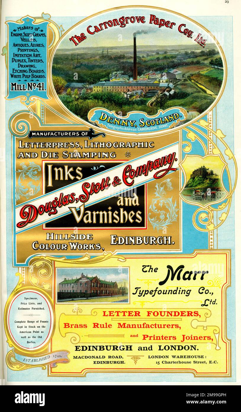 Adverts for The Carrongrove Paper Co Ltd, Denny, Douglas, Stott ...