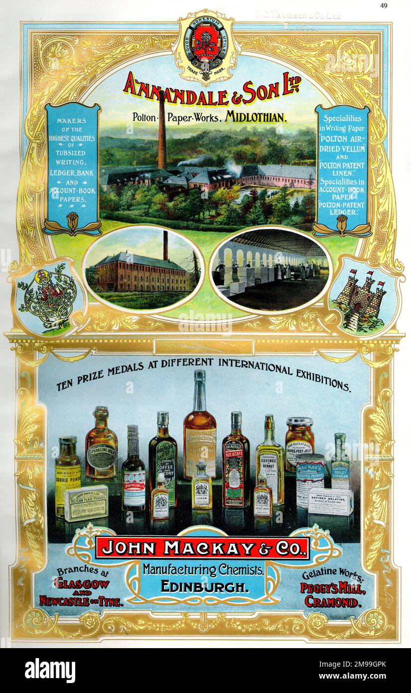 Adverts for Annandale & Son Ltd, Polton Paper Works, Midlothian, and ...