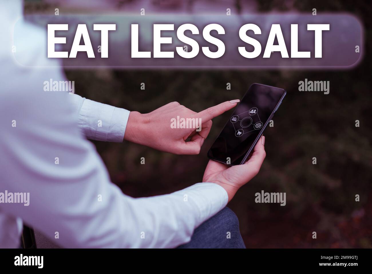 Writing displaying text Eat Less Salt. Business approach reducing the ...