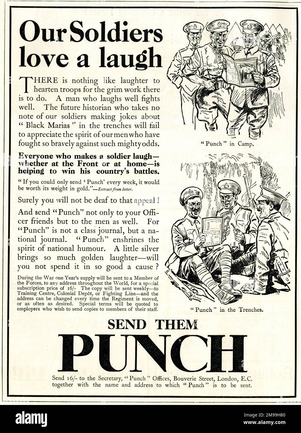 Advert for Punch Magazine -- Our Soldiers love a laugh, send them Punch ...