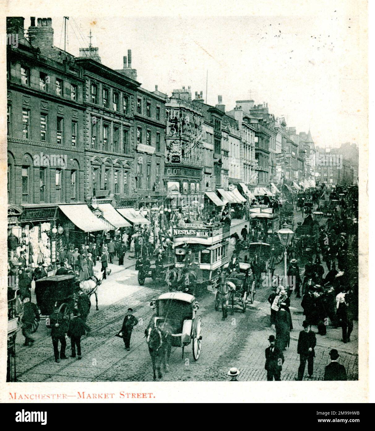 Busy scene in Market Street, Manchester Stock Photo - Alamy