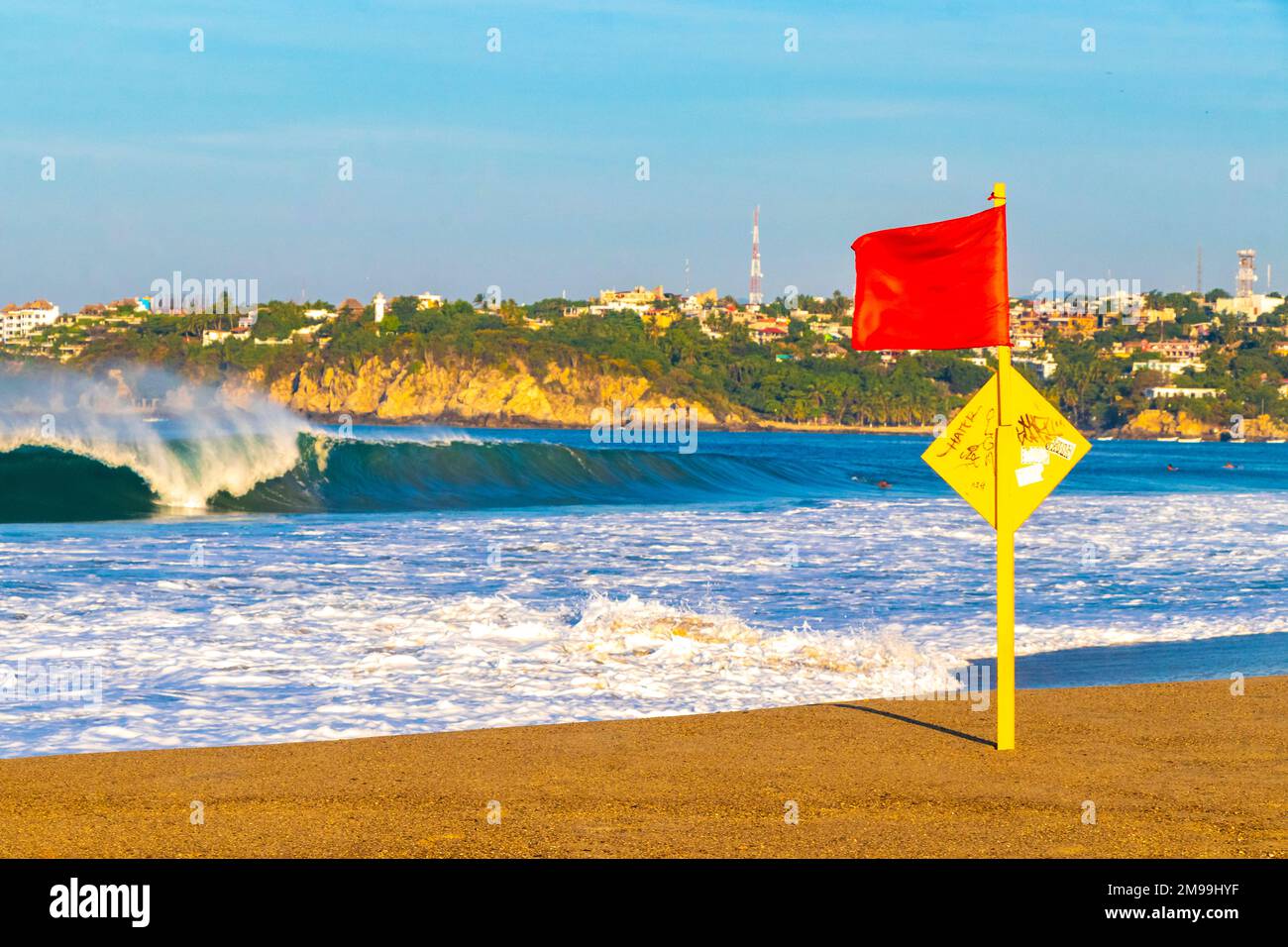 Red flag swimming prohibited high waves in Zicatela Puerto Escondido ...