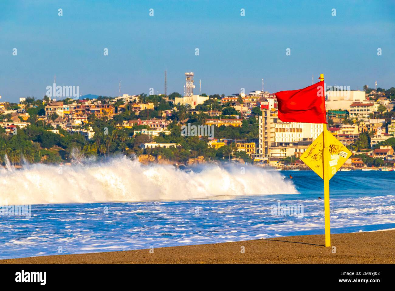 Red flag swimming prohibited high waves in Zicatela Puerto Escondido ...