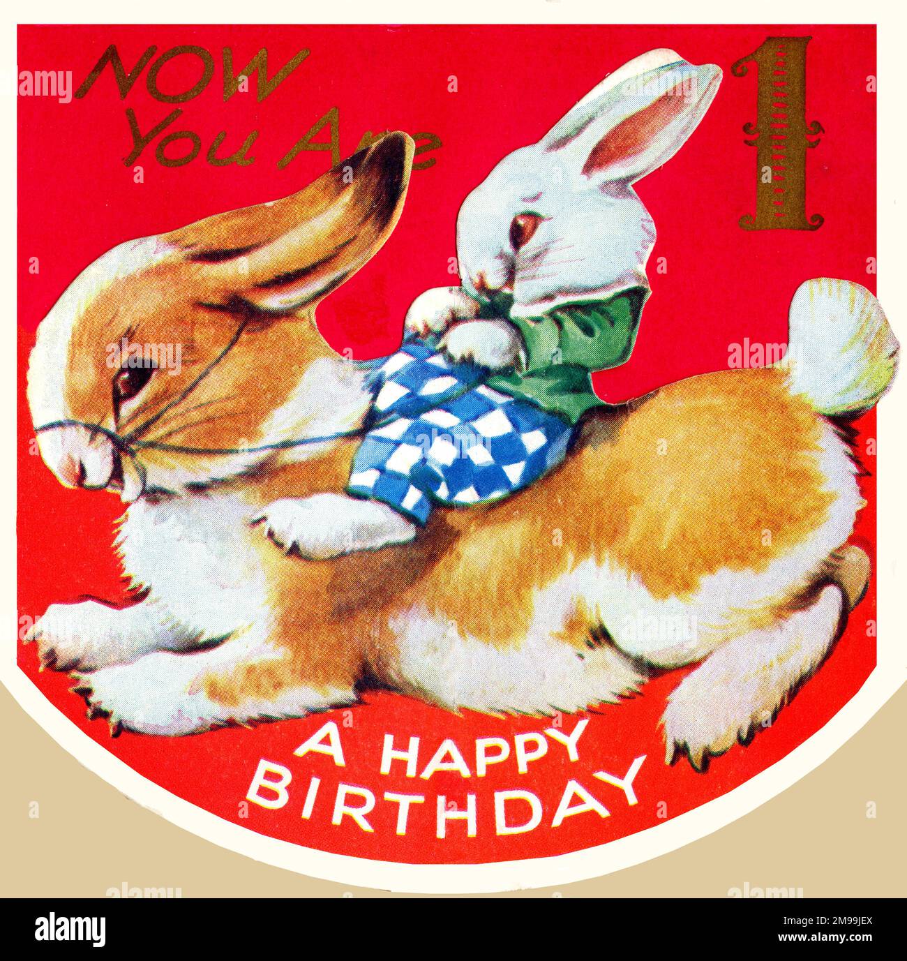 Birthday Card, Rabbit riding on larger Rabbit - Now You Are 1, A Happy ...