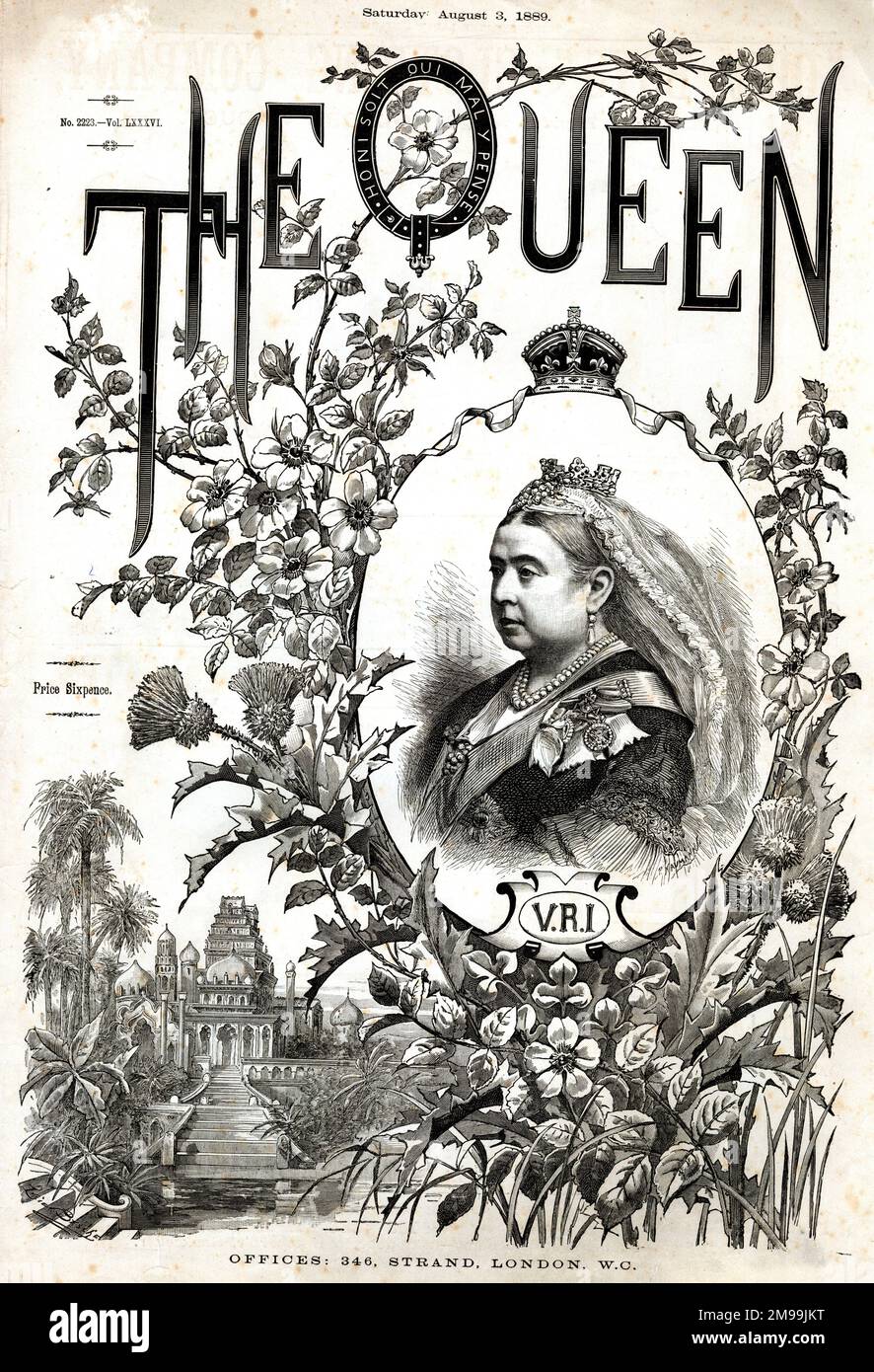 Cover design, The Queen magazine, August 1889 Stock Photo - Alamy