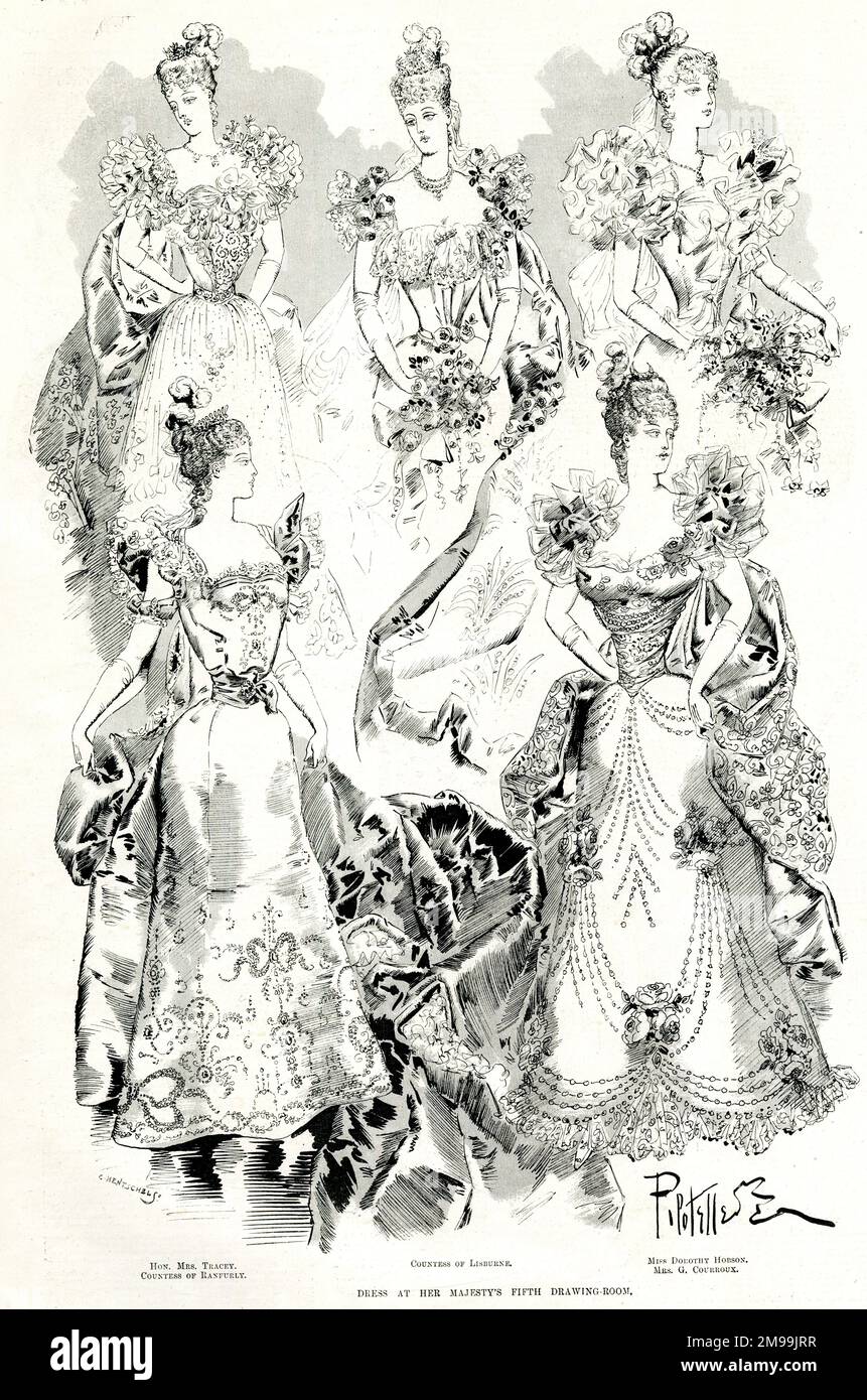 Dresses at Queen Victoria's Fifth Drawing Room, worn by Hon Mrs Tracey ...