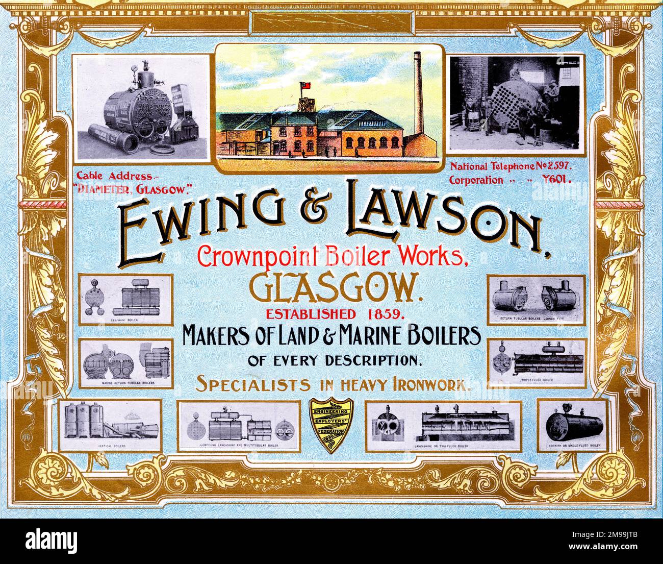Advert for Ewing & Lawson, Boiler Makers, Glasgow, Scotland Stock Photo ...