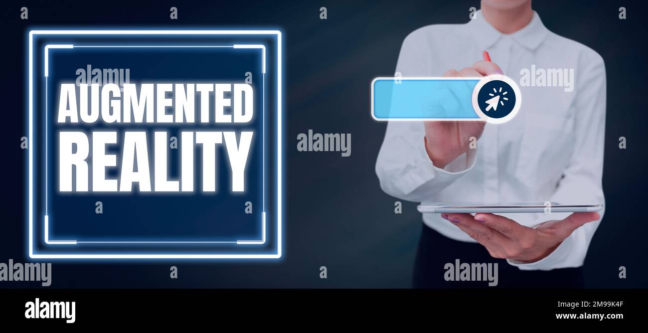 Writing displaying text Augmented Reality, Business idea technology ...