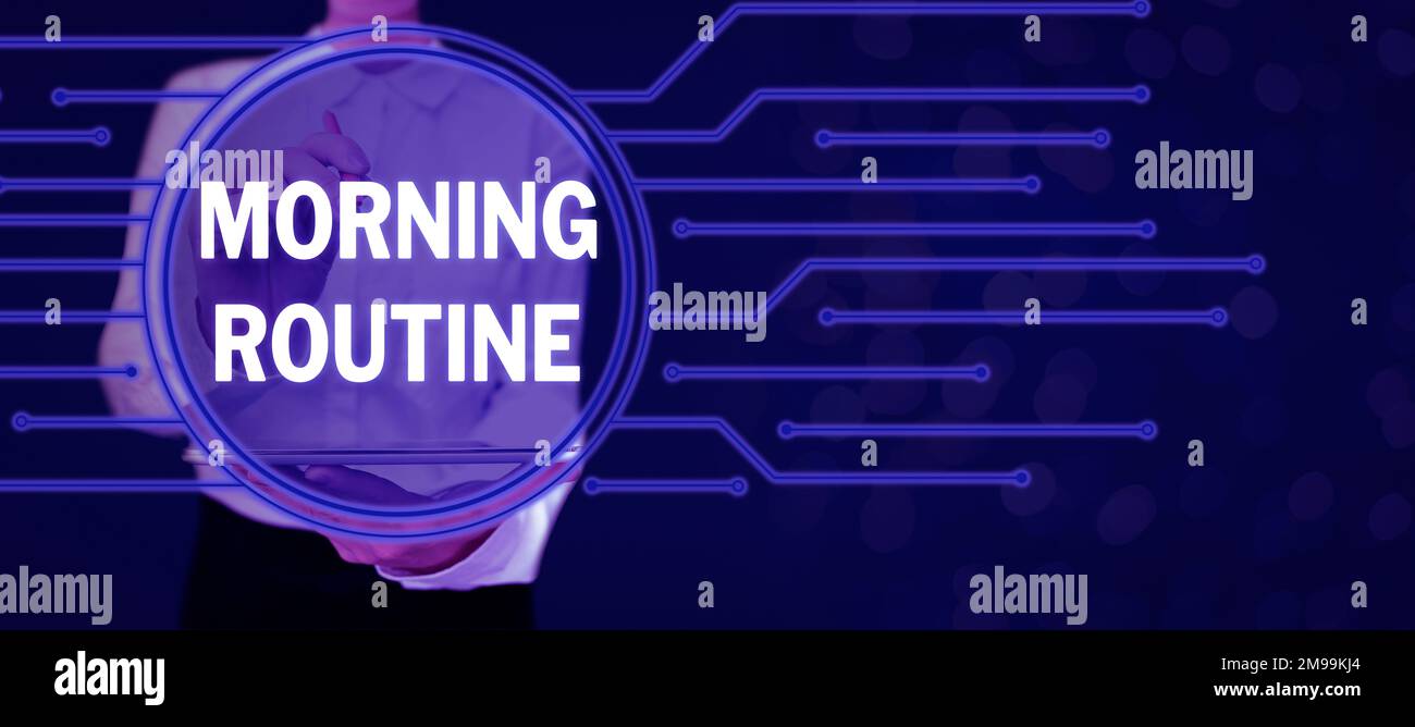 Conceptual caption Morning Routine, Word Written on initiation of ...