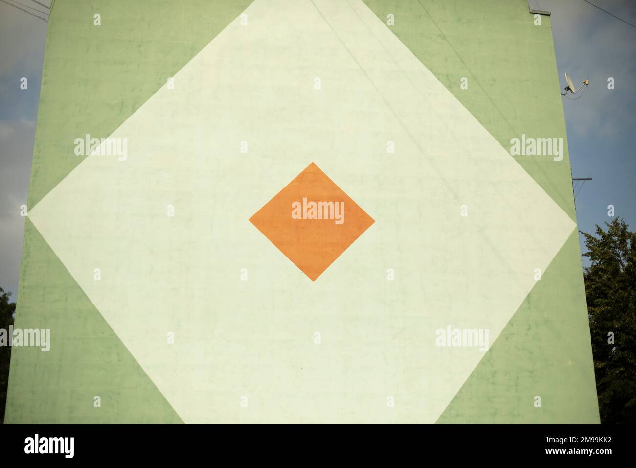 Drawing on building. Geometric pattern on wall of house. Modernism in ...