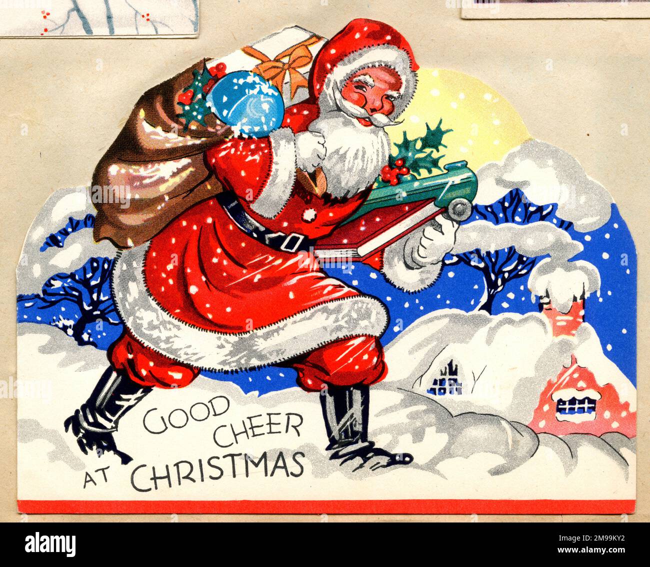 Christmas card, Santa Claus with sack and presents - Good Cheer at ...