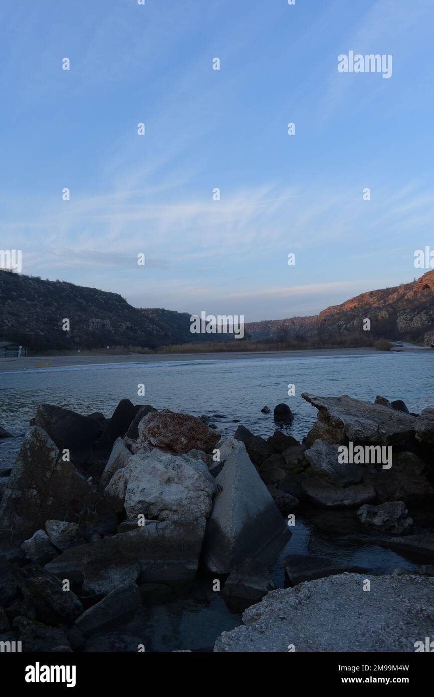 Sunset at cape Kaliakra. Cape Kaliakra is a long and narrow cape on the ...