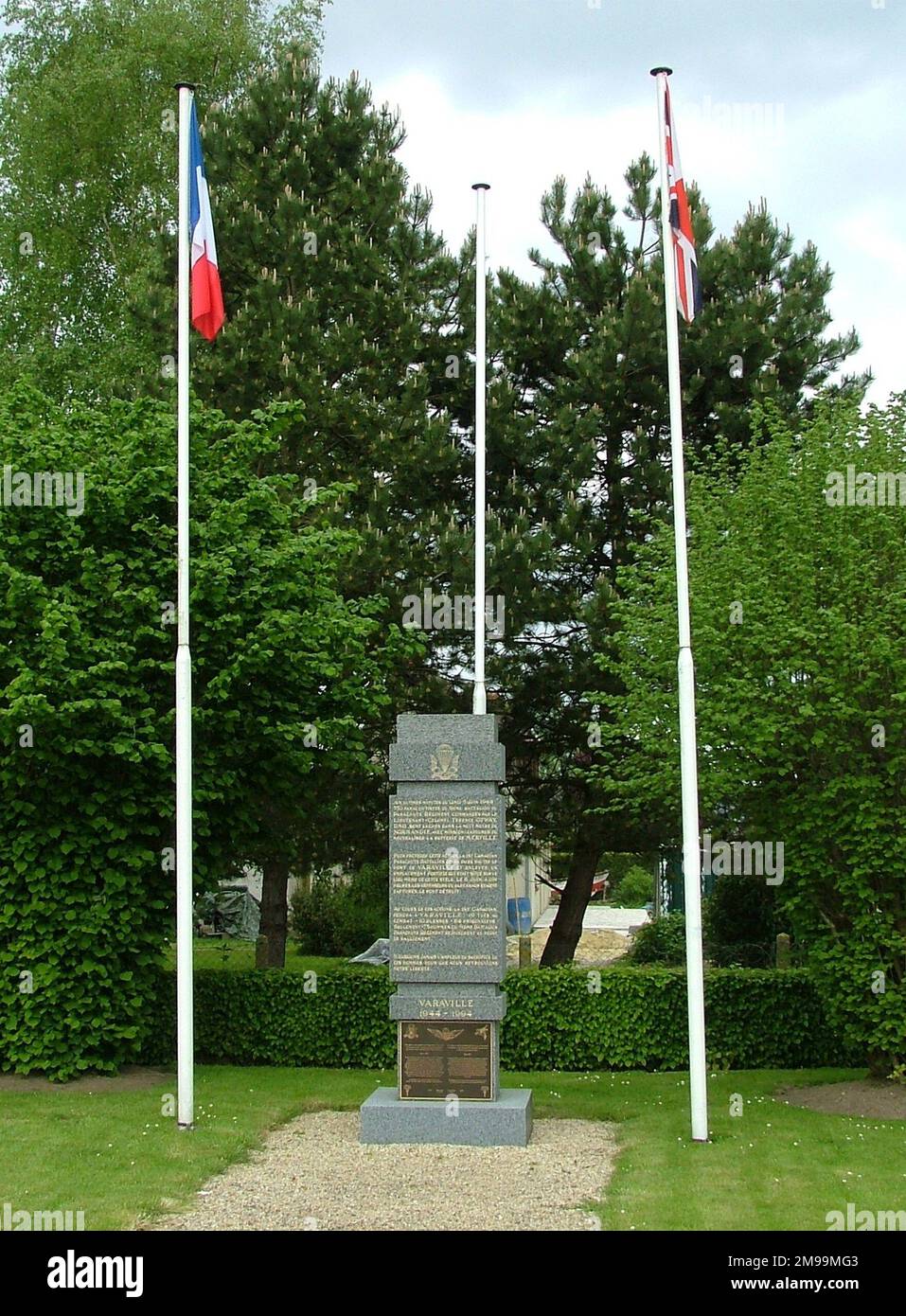 This grey marble Memorial was erected on the 50th Anniversary of D-Day ...