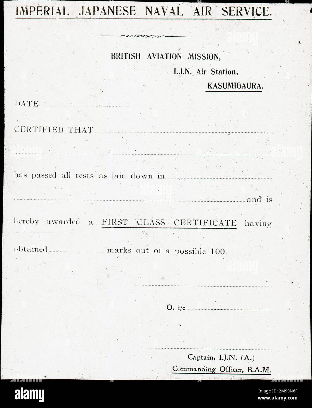 Copy of 1st class certificate I.J.N.A.S.. William Francis Forbes ...