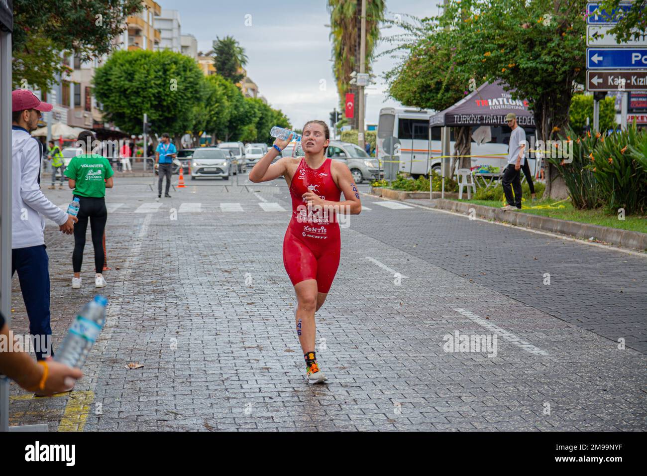 Alanya, Turkey, 16.10.2022: Women athletes from different countries run ...