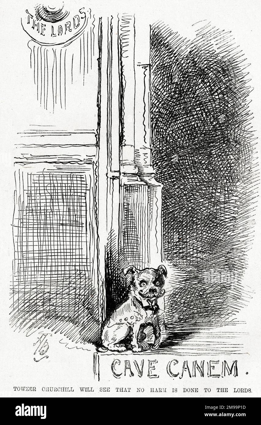 Cartoon, Randolph Churchill, Cave Canem - seen here as a terrier ...