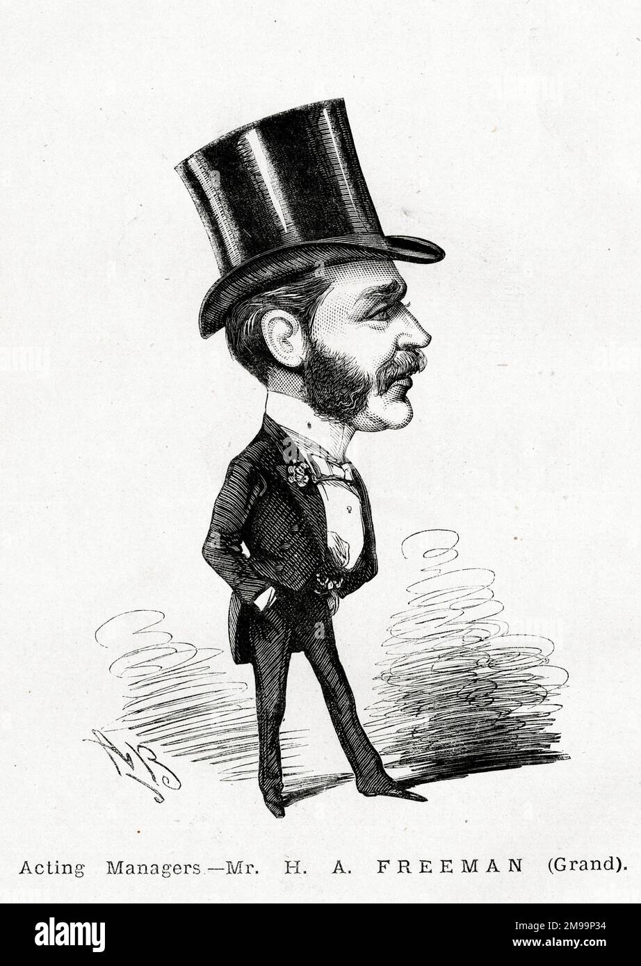 Cartoon portrait, Mr H A Freeman, Acting Manager at the Grand Theatre ...