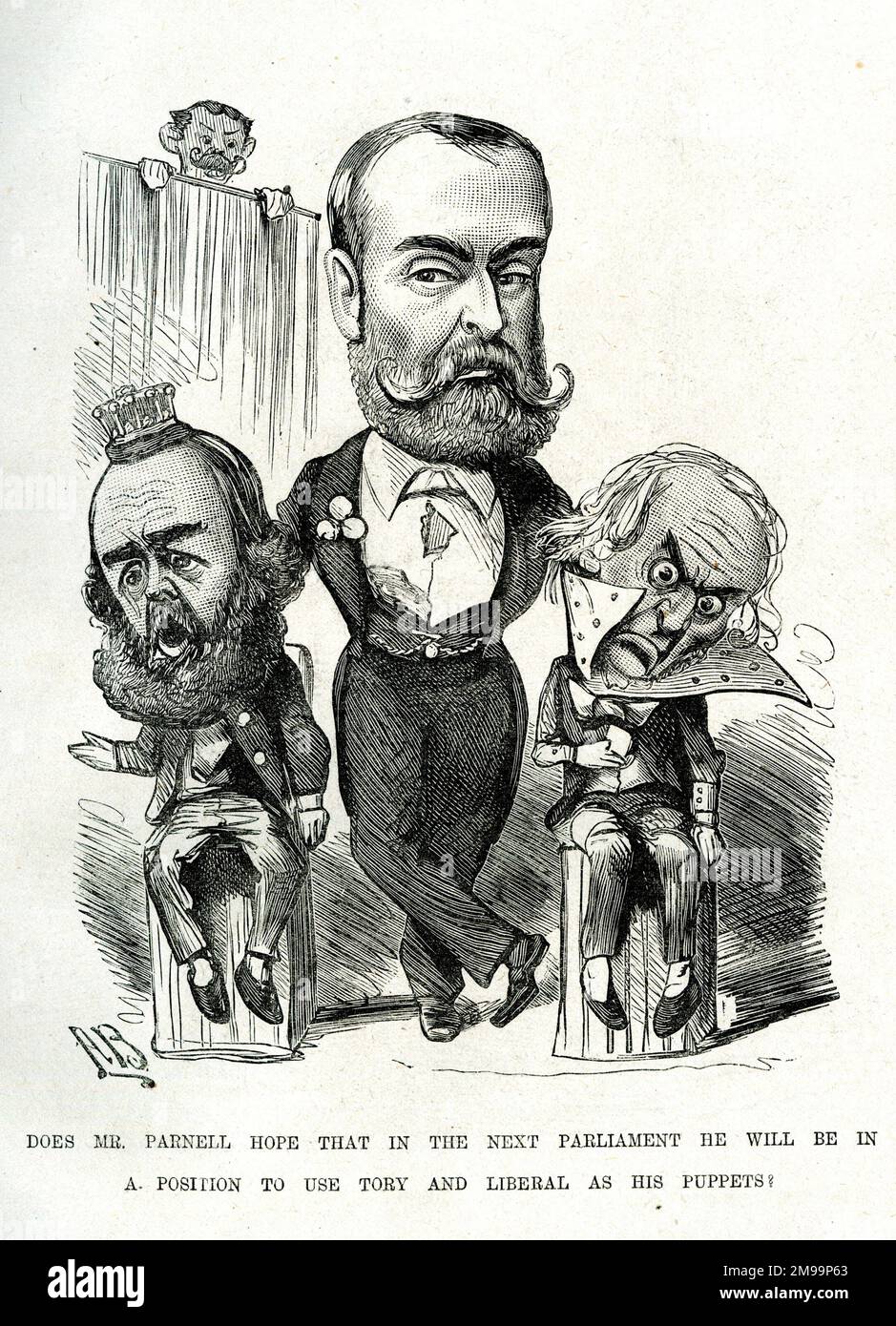 Cartoon, Charles Stewart Parnell, Irish Nationalist, with Gladstone and ...