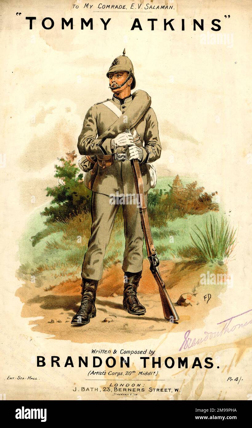 Music cover, Tommy Atkins, written and composed by Brandon Thomas, dedicated to E V Salaman ...
