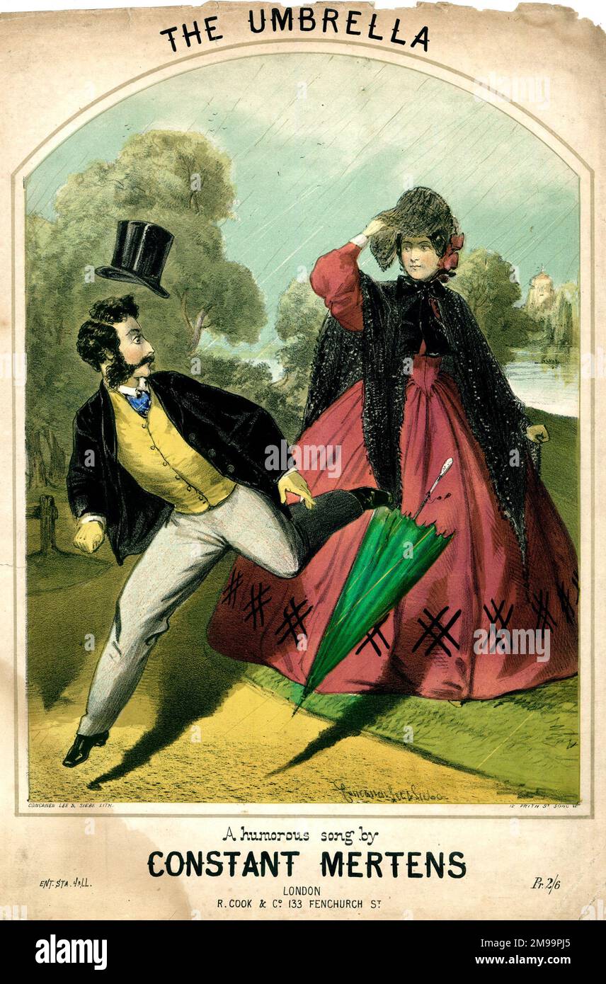 Music cover, The Umbrella, a humorous song by Constant Mertens, drawn ...