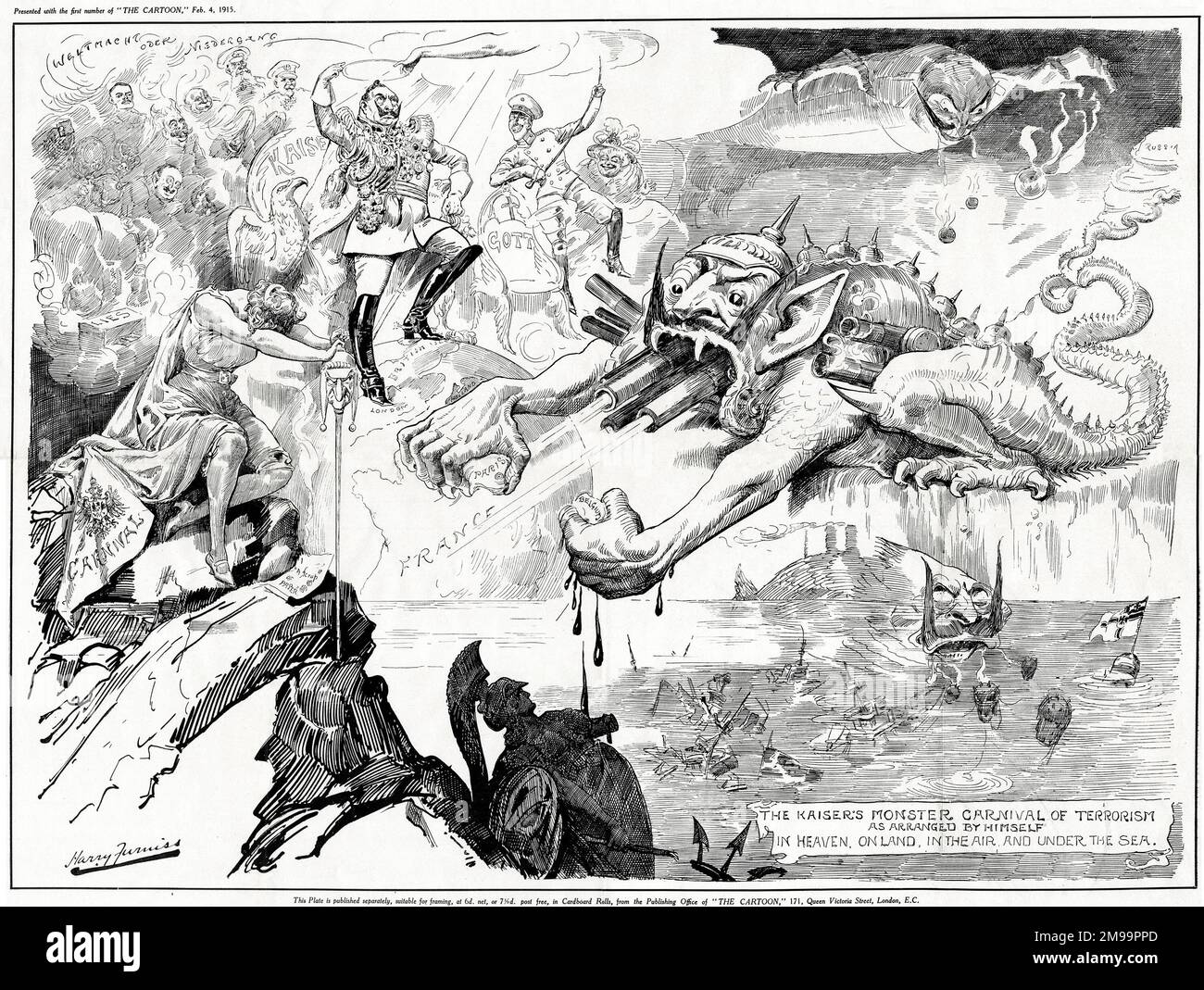 Cartoon, The Kaiser's Monster, WW1 cartoon by Harry Furniss Stock Photo ...