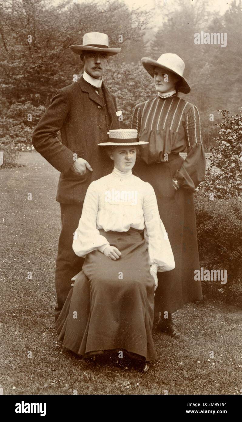 Three people in a garden in Blanefield, Scotland, May 1904 Stock Photo ...