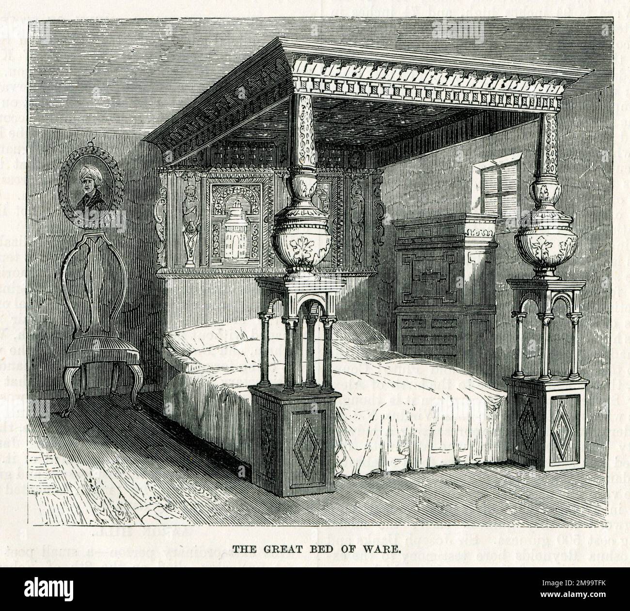 The Great Bed of Ware, a very large oak four-poster bed, carved with ...